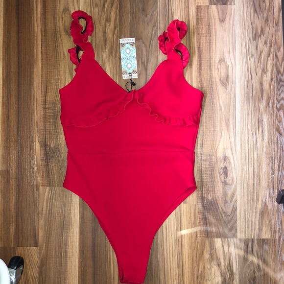 Boohoo | Tops | Ruffled Red Body Suit | Poshmark